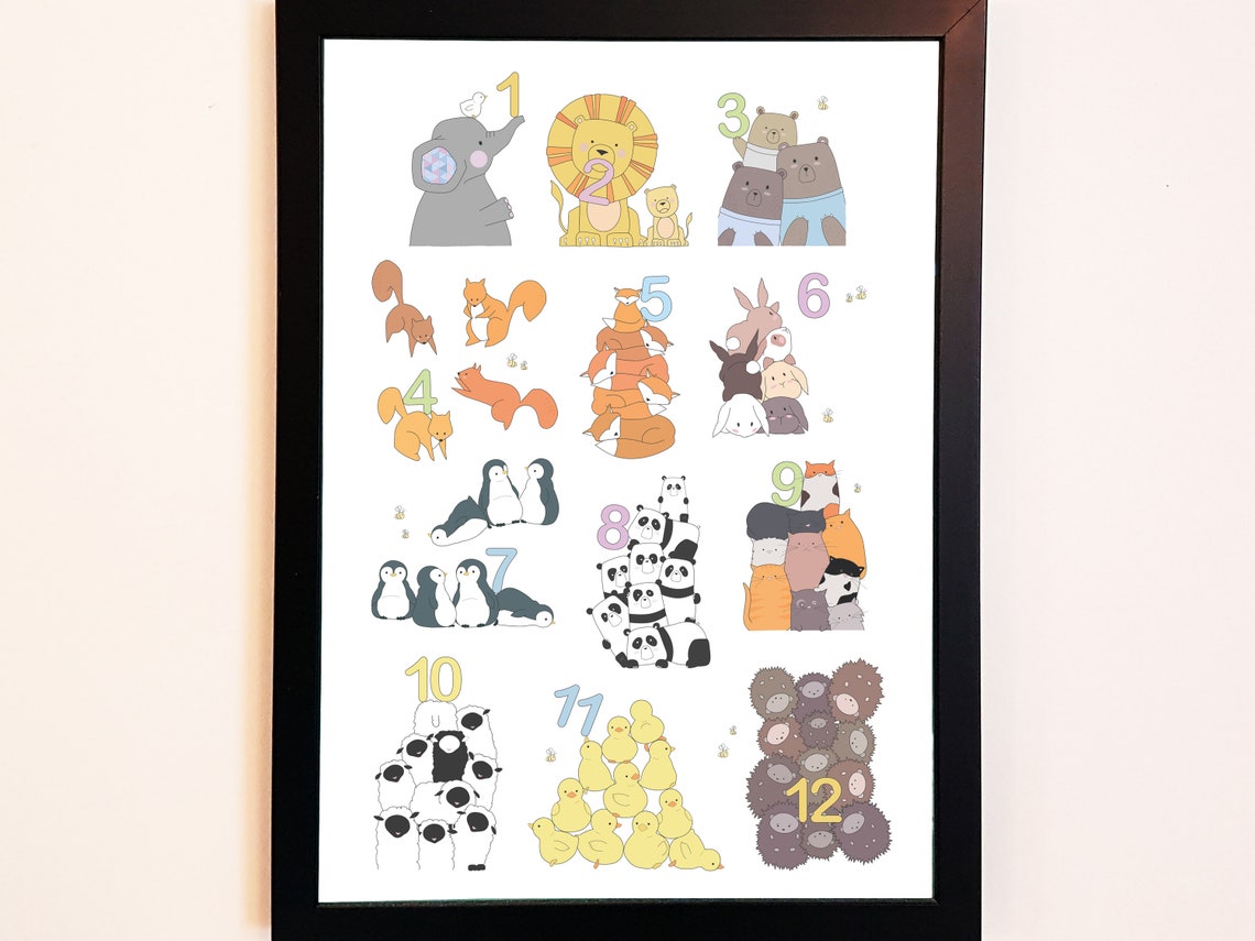 Animal Numbers Poster Animal Numbers Print Children's | Etsy
