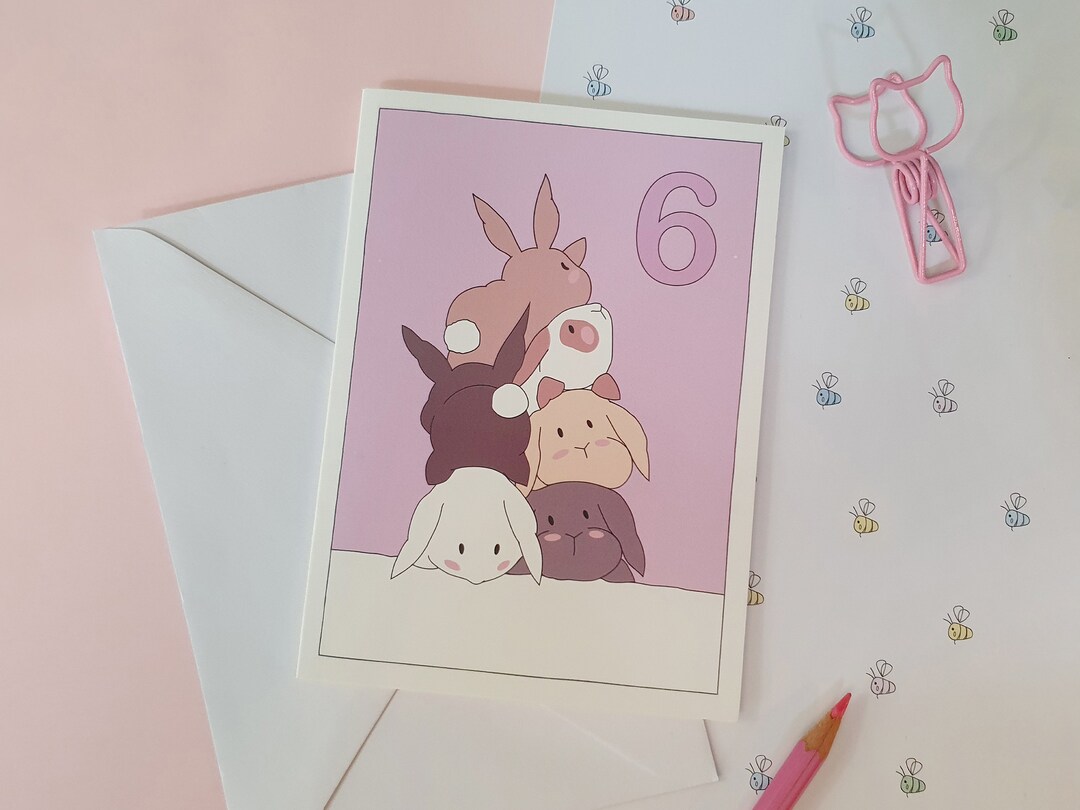 Sixth Birthday Card Six Rabbits Number Greeting Card - Etsy