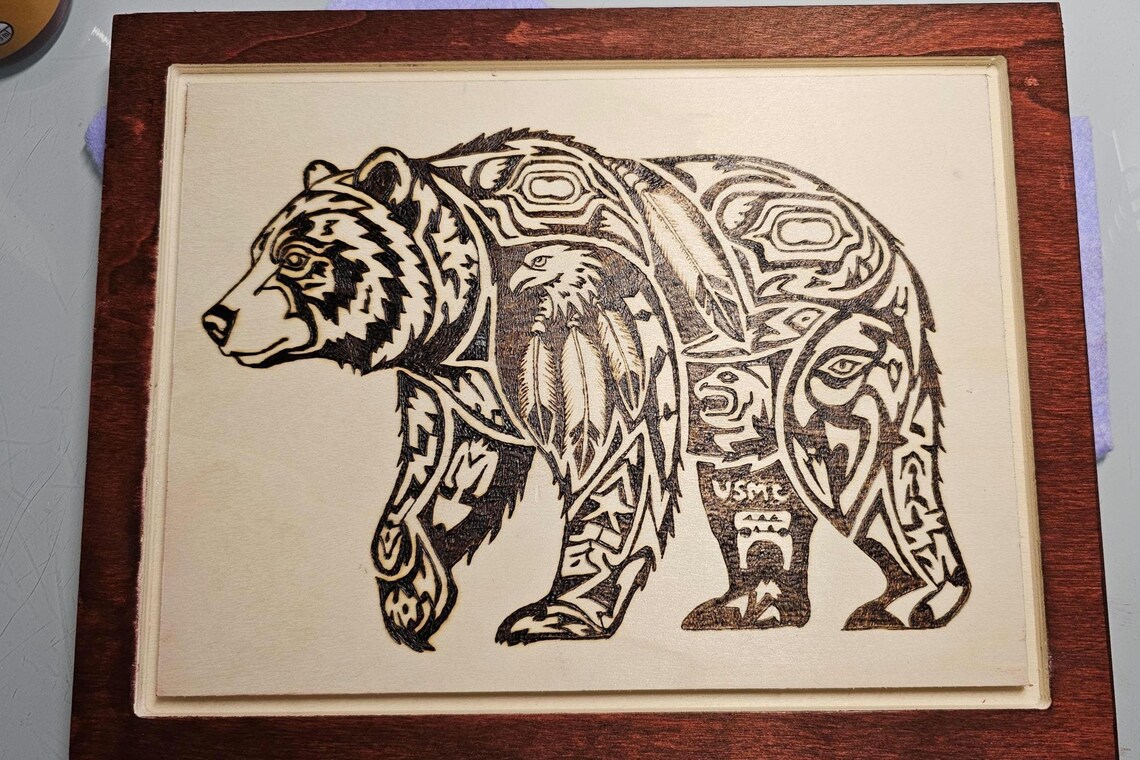 Tribal Bear Pyrography Fine Art | Hand-burned Native-inspired Wildlife ...