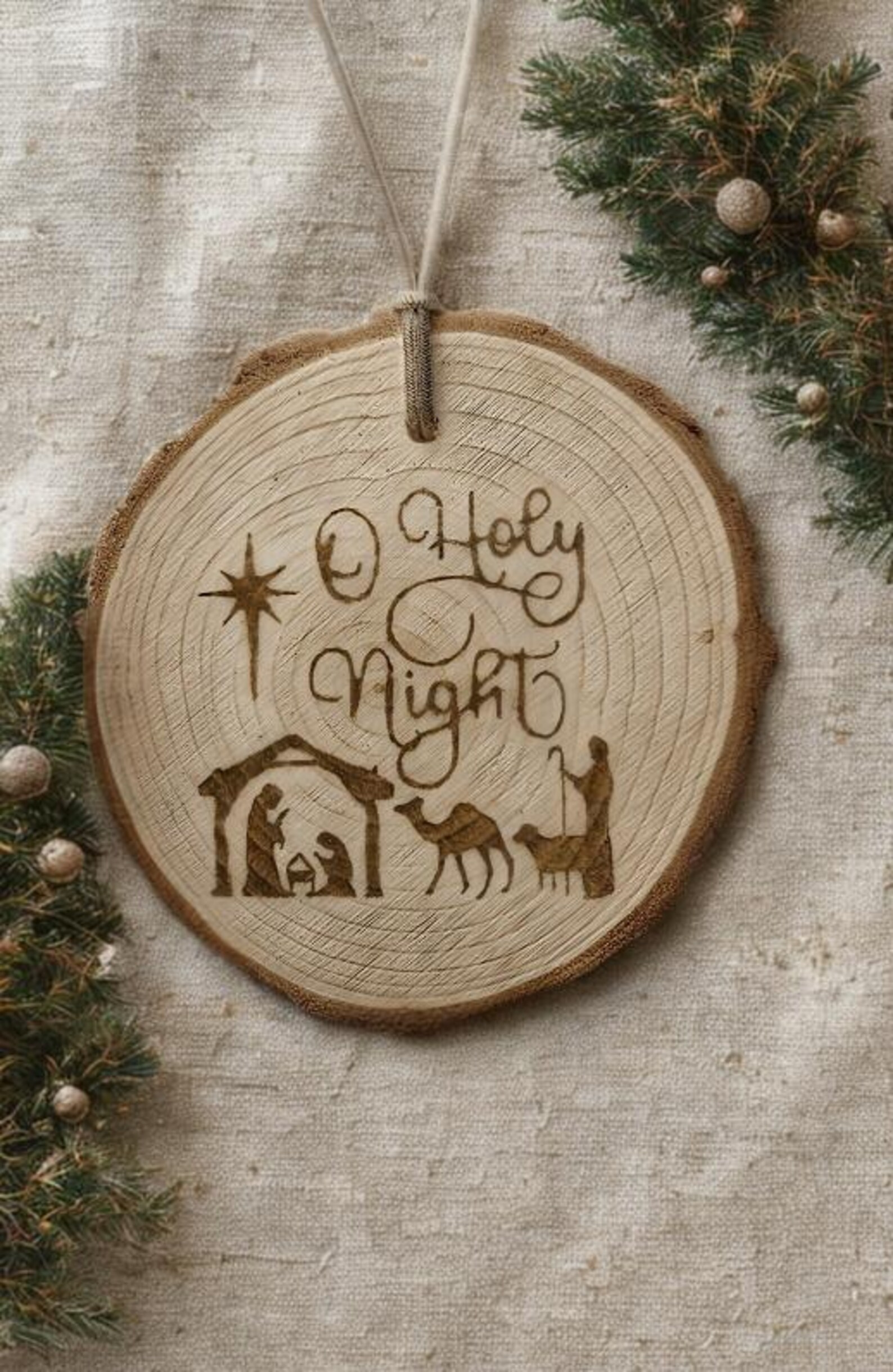 Custom Pyrography Nativity Ornament | Wood Slice Christmas Decor ...