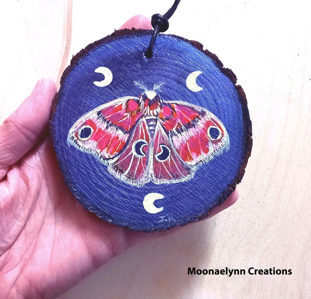 Moth and Moon Original Painting, Moth Painting, Moth and Moon Wood ...