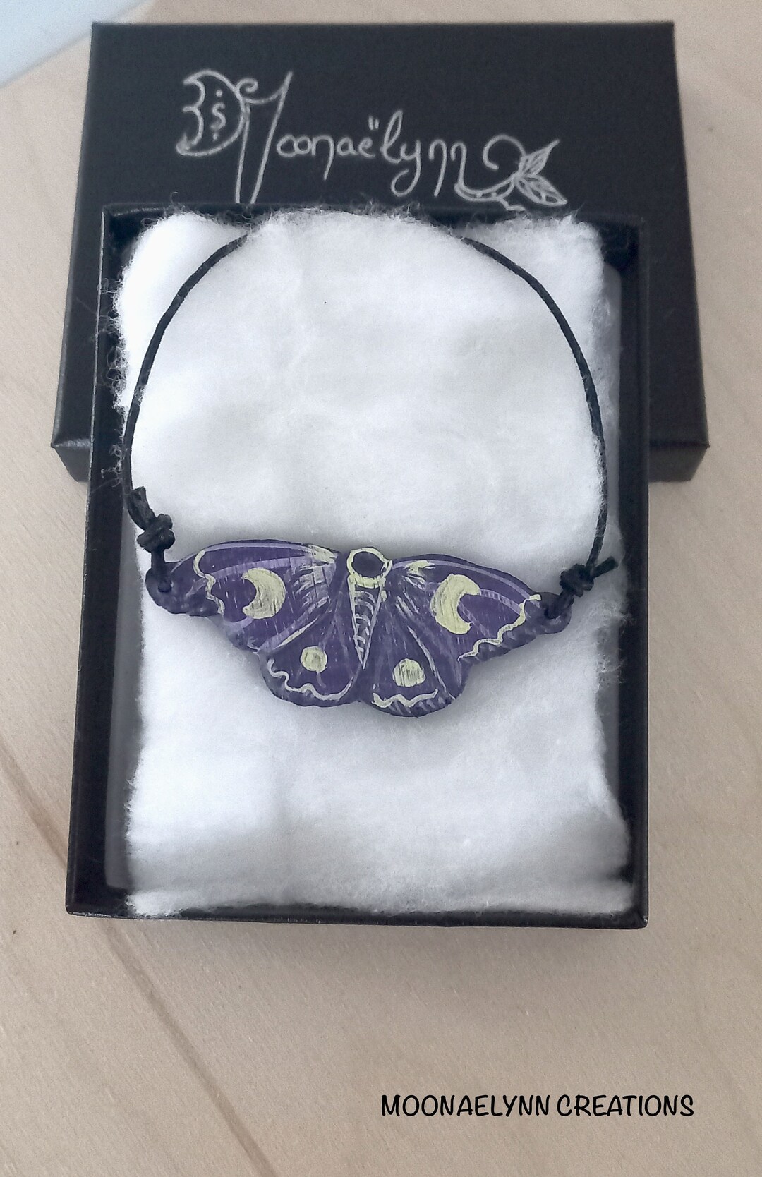 Purple Moth Necklace, Moth Pendant, Moth Jewelry, Wooden Moth Pendant ...