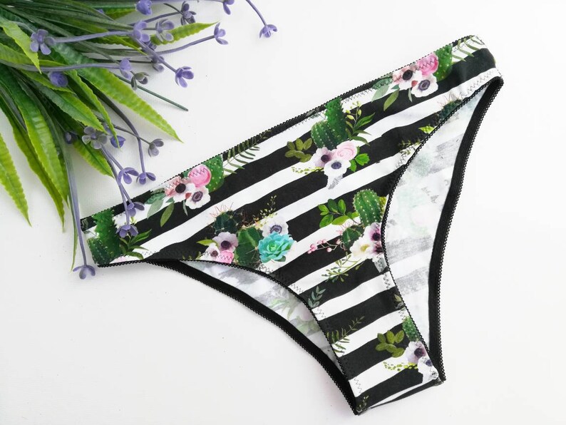 Cacti Print Stripy Girl Panties Cactus With Flowers Black Etsy