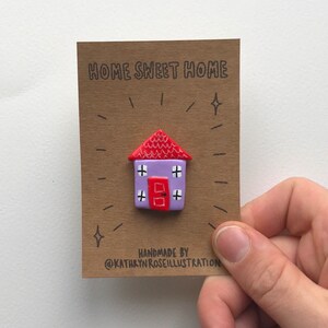 Happy New Home Handmade Polymer Clay Pin Handpainted Cute Little House ...