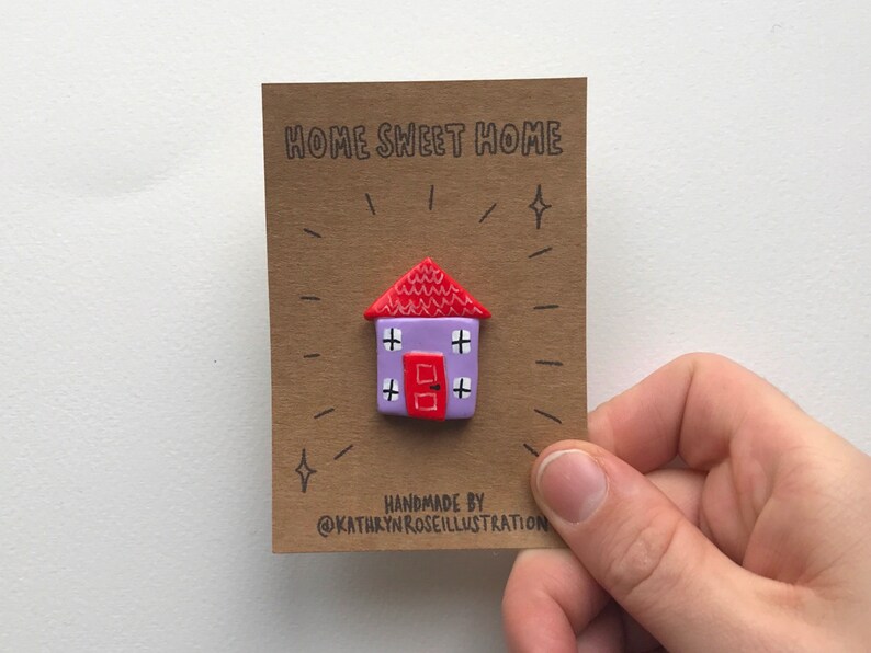 Happy New Home Handmade Polymer Clay Pin Handpainted Cute Little House ...