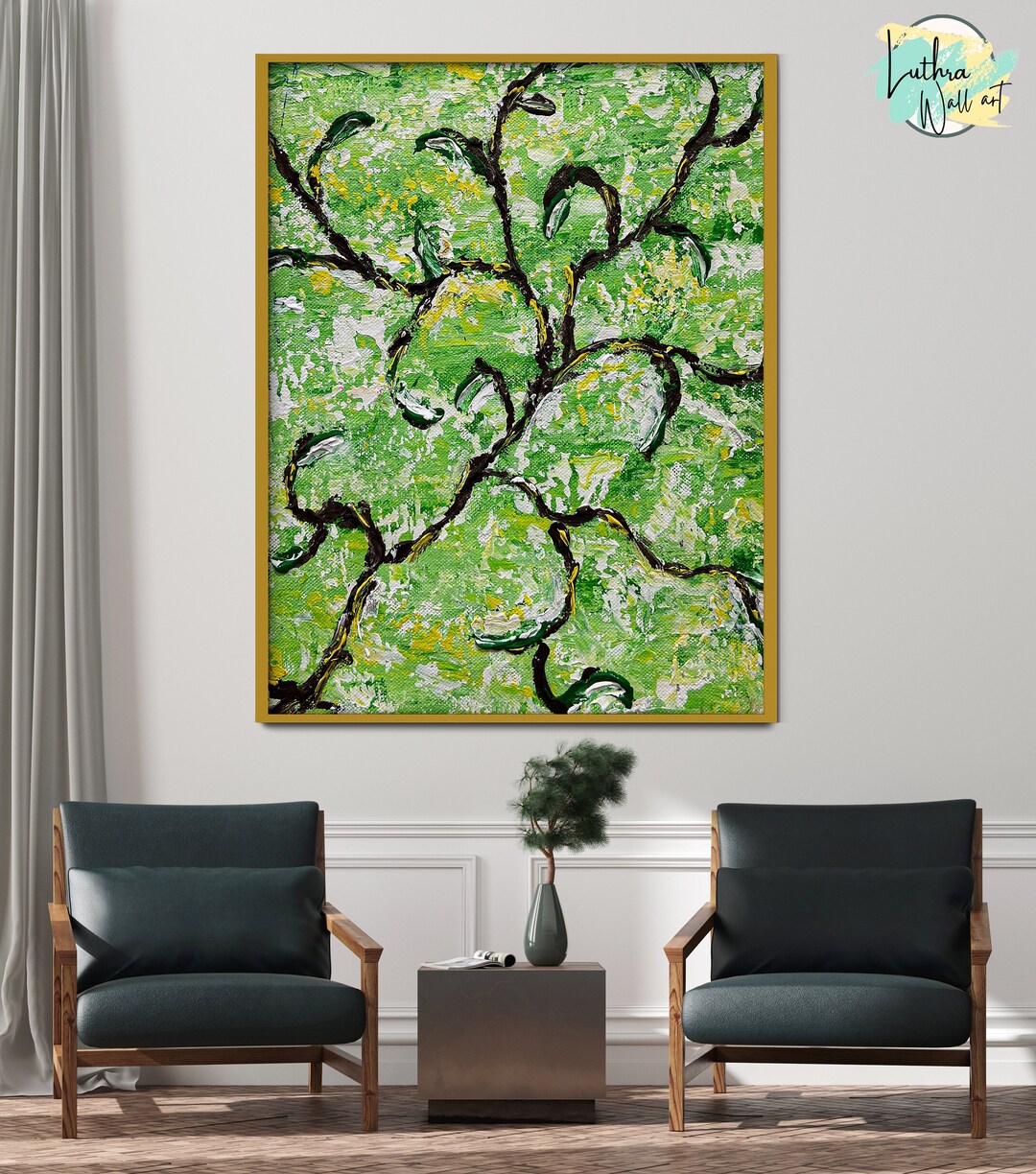 Handmade Green Leaf Artwork for Room | Unique Palette Knife Painting on ...