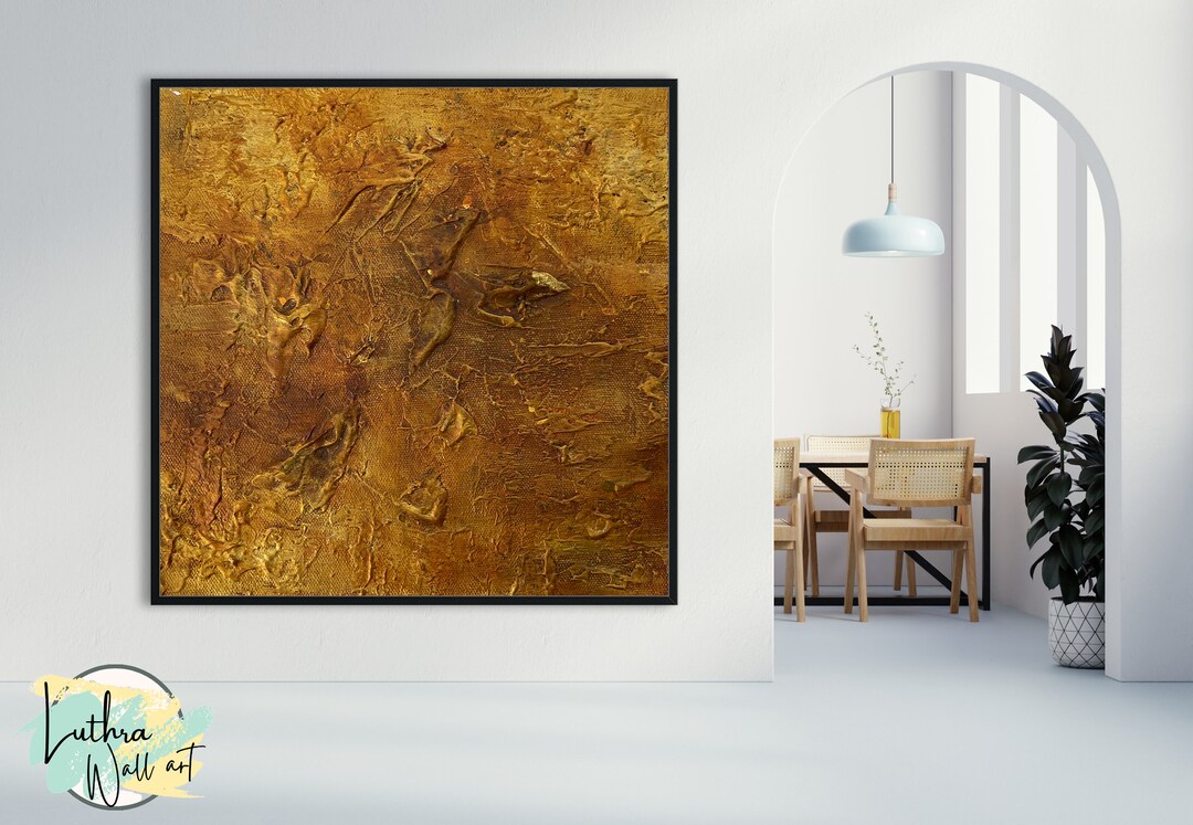 Large Acrylic Gold Wall Art Painting on Canvas | Original Golden ...