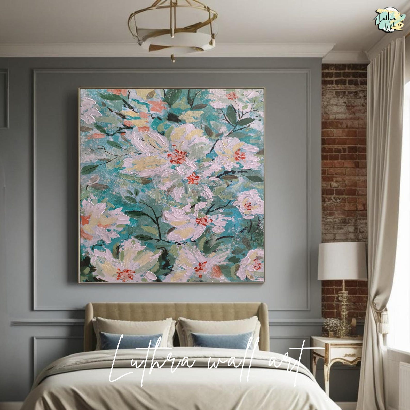 Aesthetic Floral Painting | Fresh Leaves and Green Base Wall Art ...