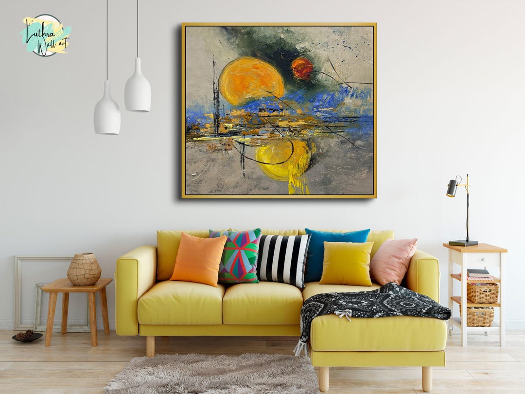 Aesthetic Abstract Painting | Moon and Sun Art Painting | Handmade ...