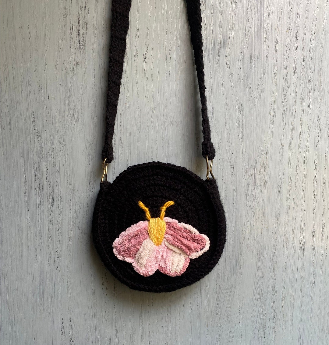 Rosy Maple Moth Small Round Handbag cute Handmade Crochet - Etsy