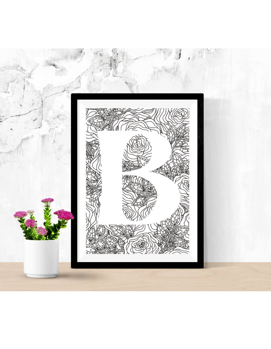 Floral Alphabet Letters Coloring Pages A-Z DIY Wall Art Decor Instant ...