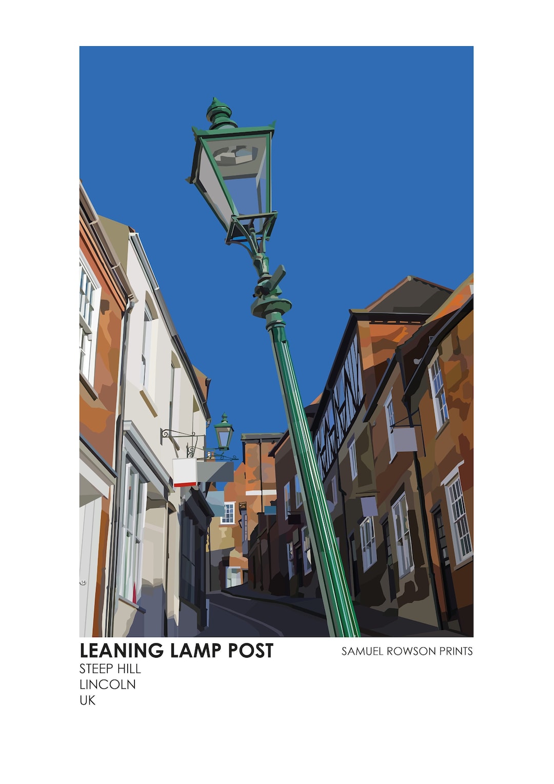 Leaning Lamp Post, Steep Hill, Lincoln. architectural Graphical Print ...