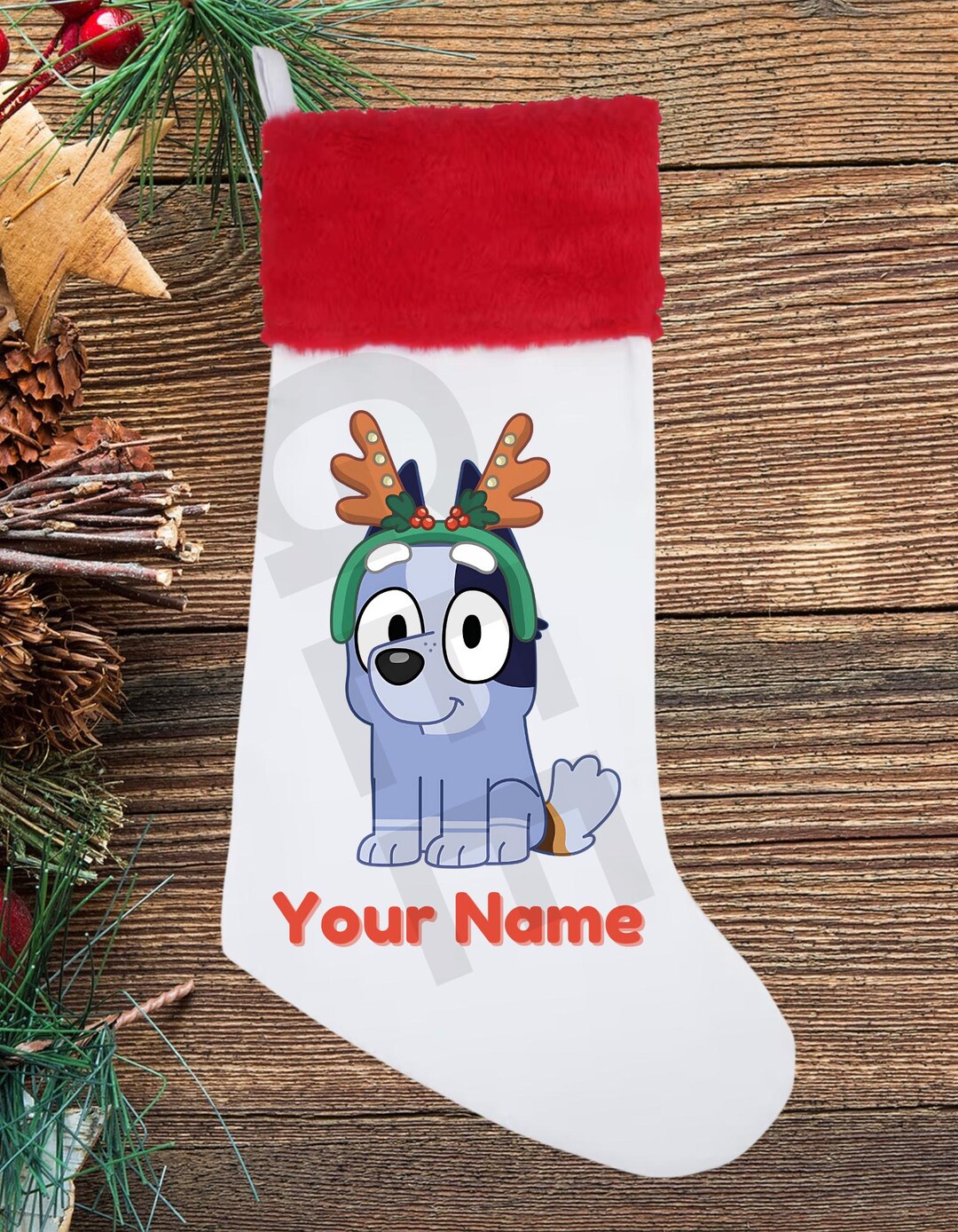 Bluey Socks Reindeer Antlers Personalized Christmas Stocking With Name ...