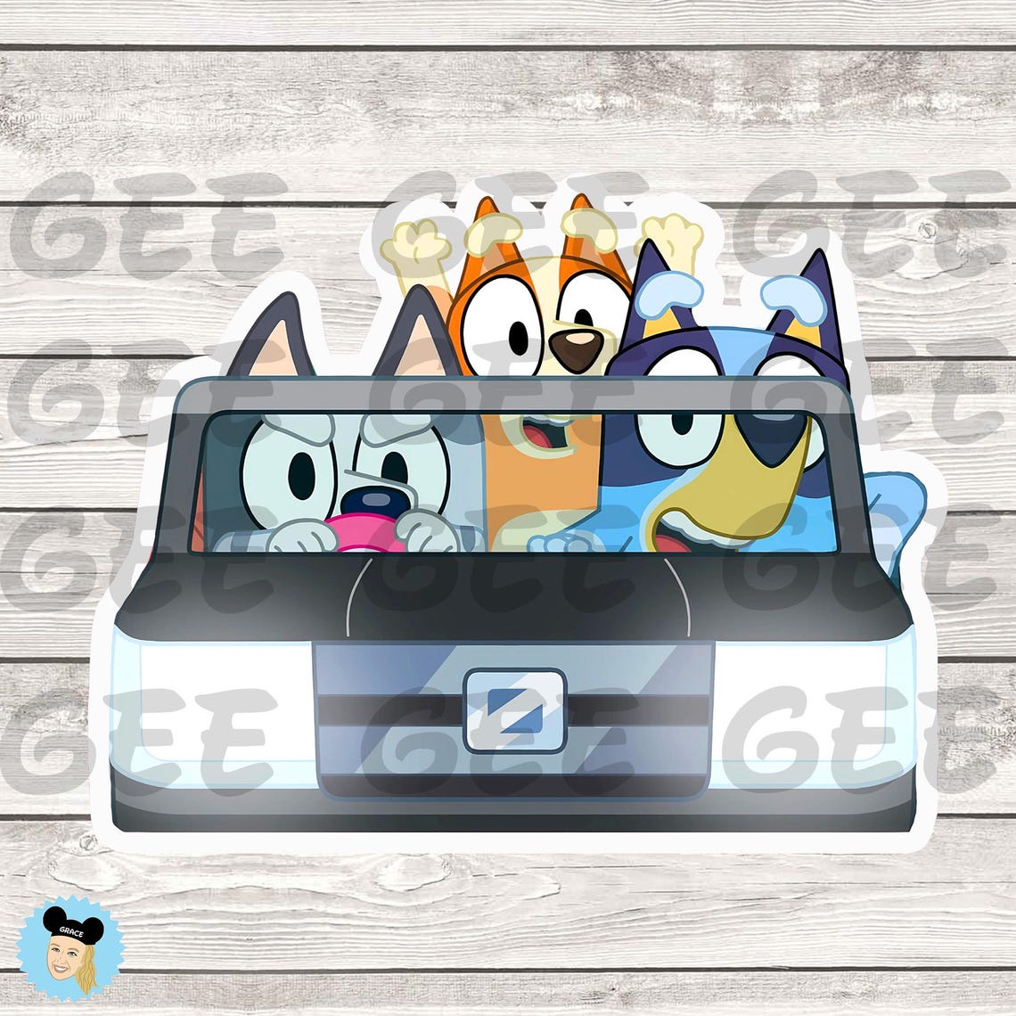 Bluey Muffin Bingo Driving Convertible Car Decal Sticker Pizza Girls - Etsy
