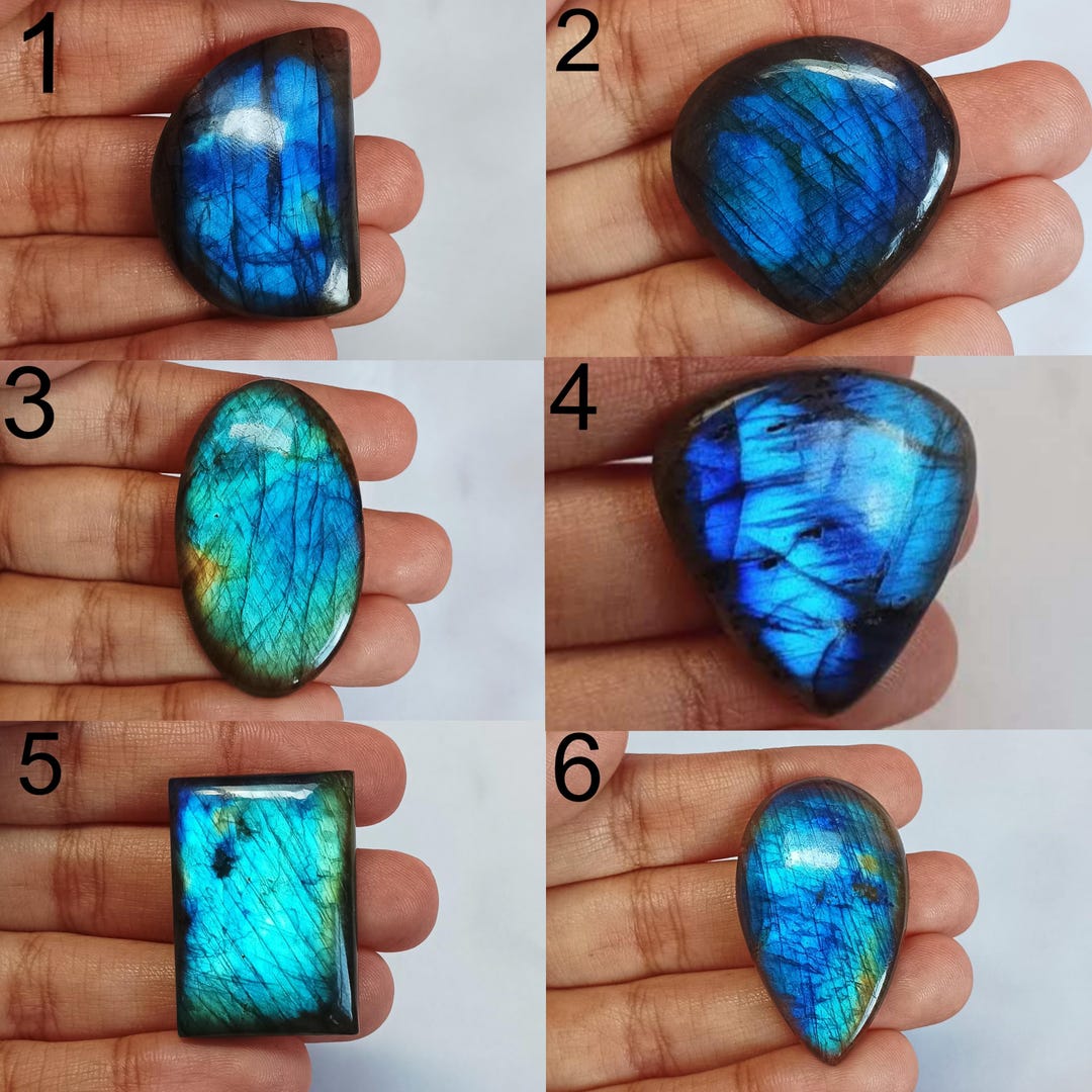 Blue Flash Labradorite Cabochon Lot: Hand-polished Gemstones for ...