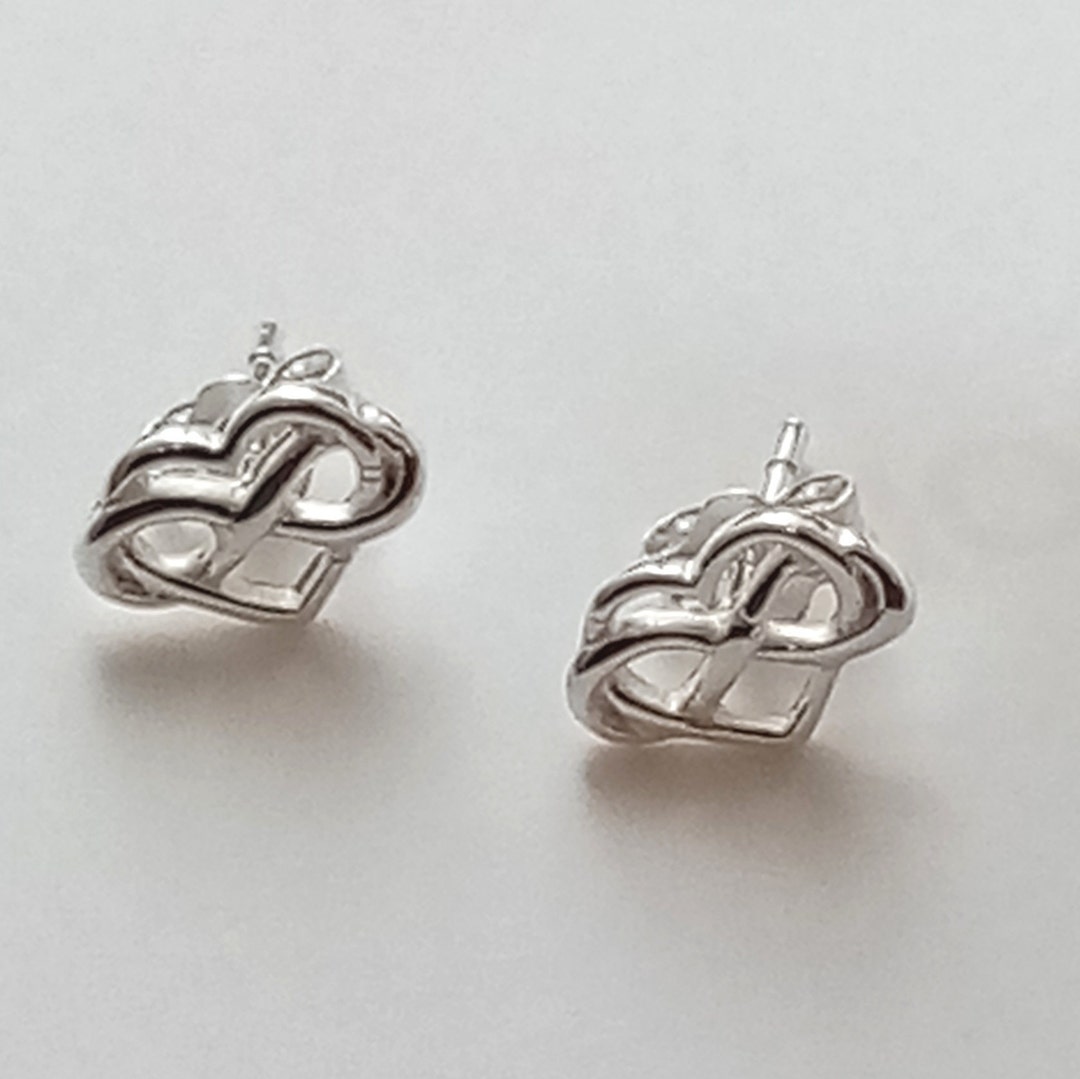 Sterling Silver Infinity Heart Stud Earrings - Etsy