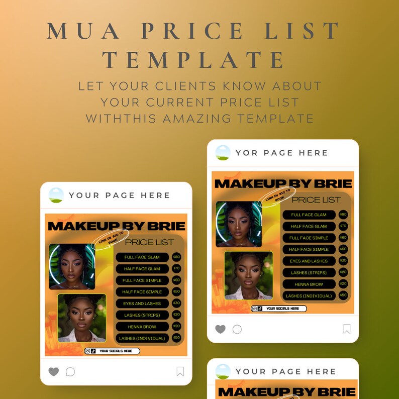 Makeup Price List Flyer, MUA Price List, MUA, Canva Template, DIY ...
