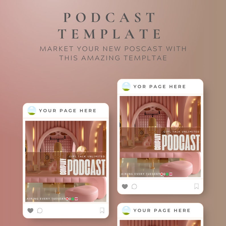 Podcast Social Media Post Template, Pink Podcast Flyer, DIY Template ...