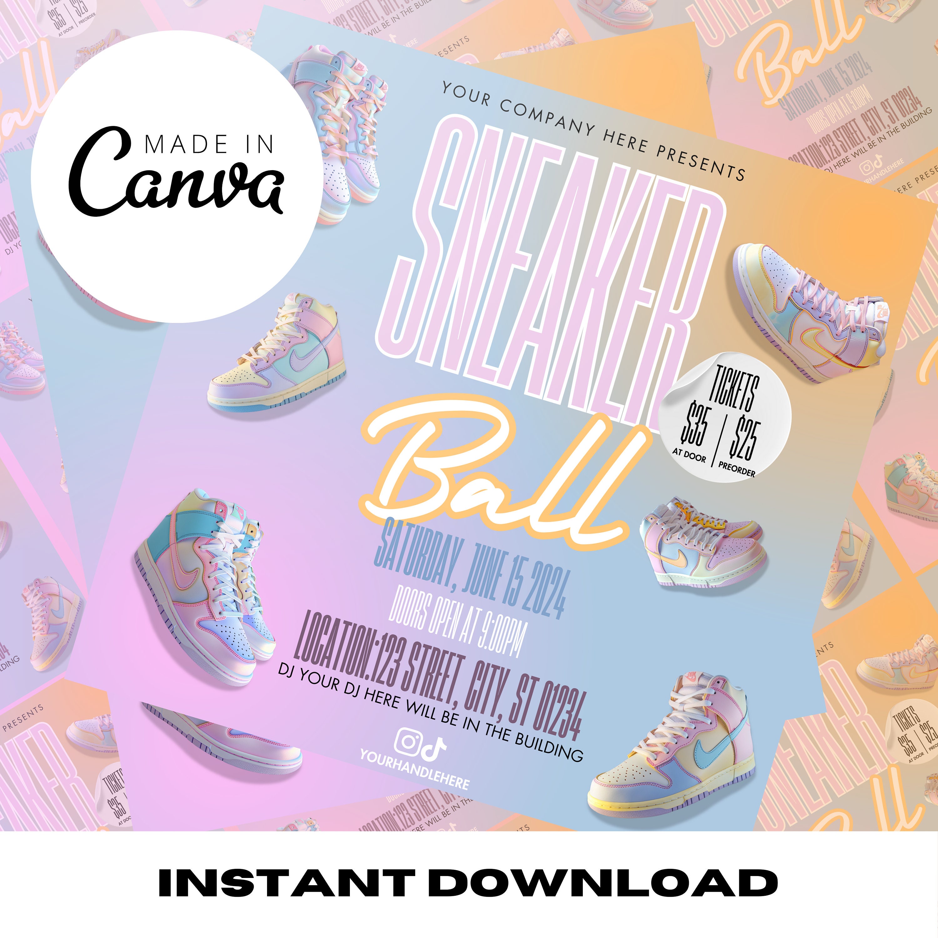 Sneaker Ball Invite Ticket, Sneaker Ball Template, Sneaker Ball Gala ...