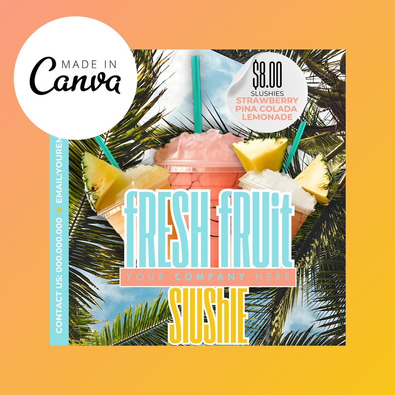 Slushie Marketing Flyer, Fresh Fruit Smoothie Social Media Template ...
