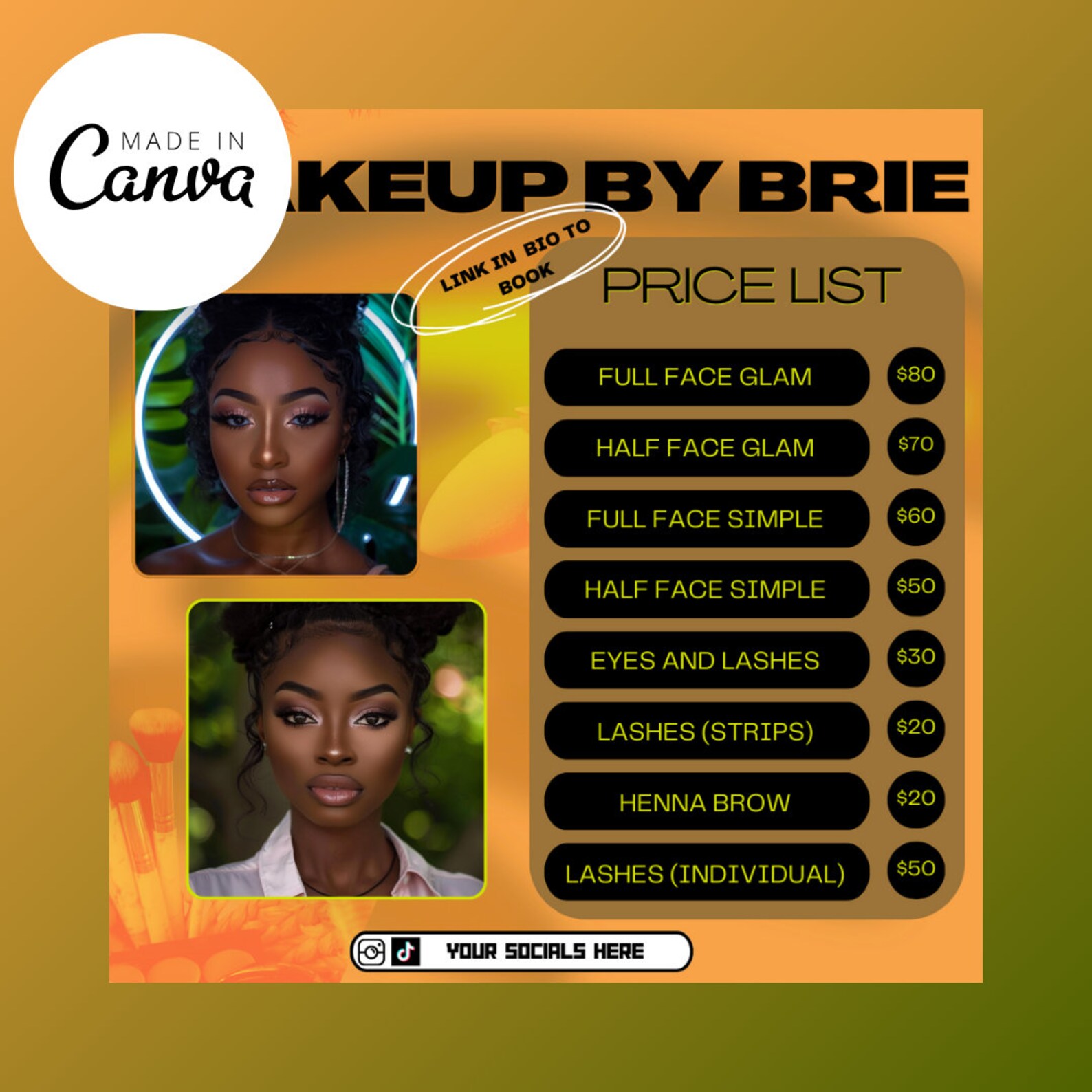 Makeup Price List Flyer, MUA Price List, MUA, Canva Template, DIY ...