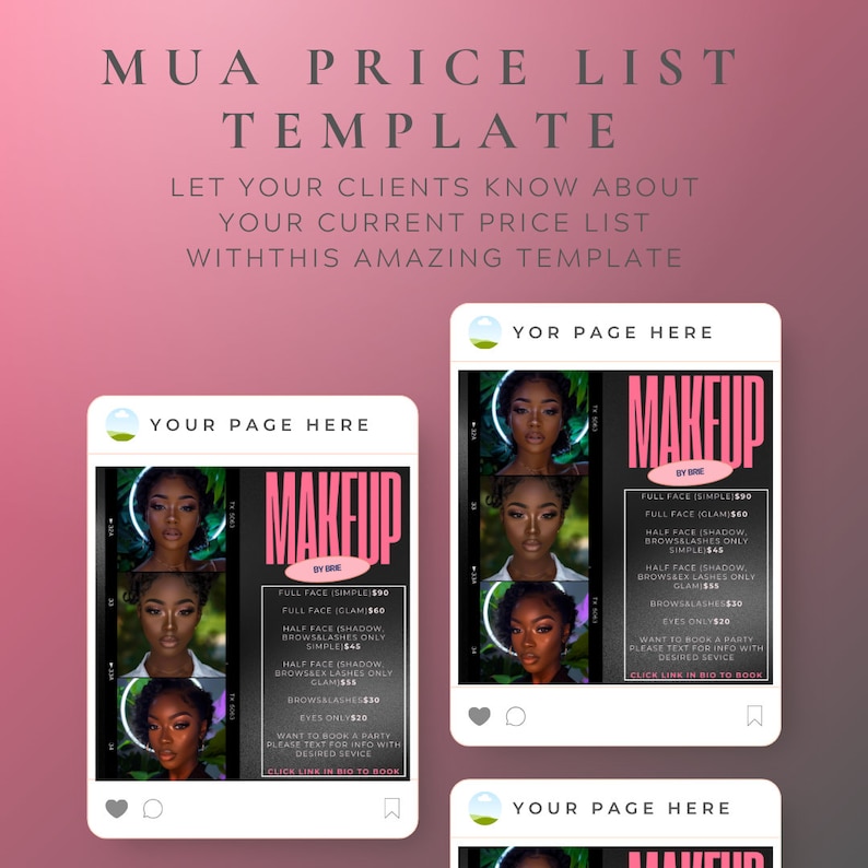 Makeup Price List Flyer, MUA Price List, MUA, Canva Template, DIY ...