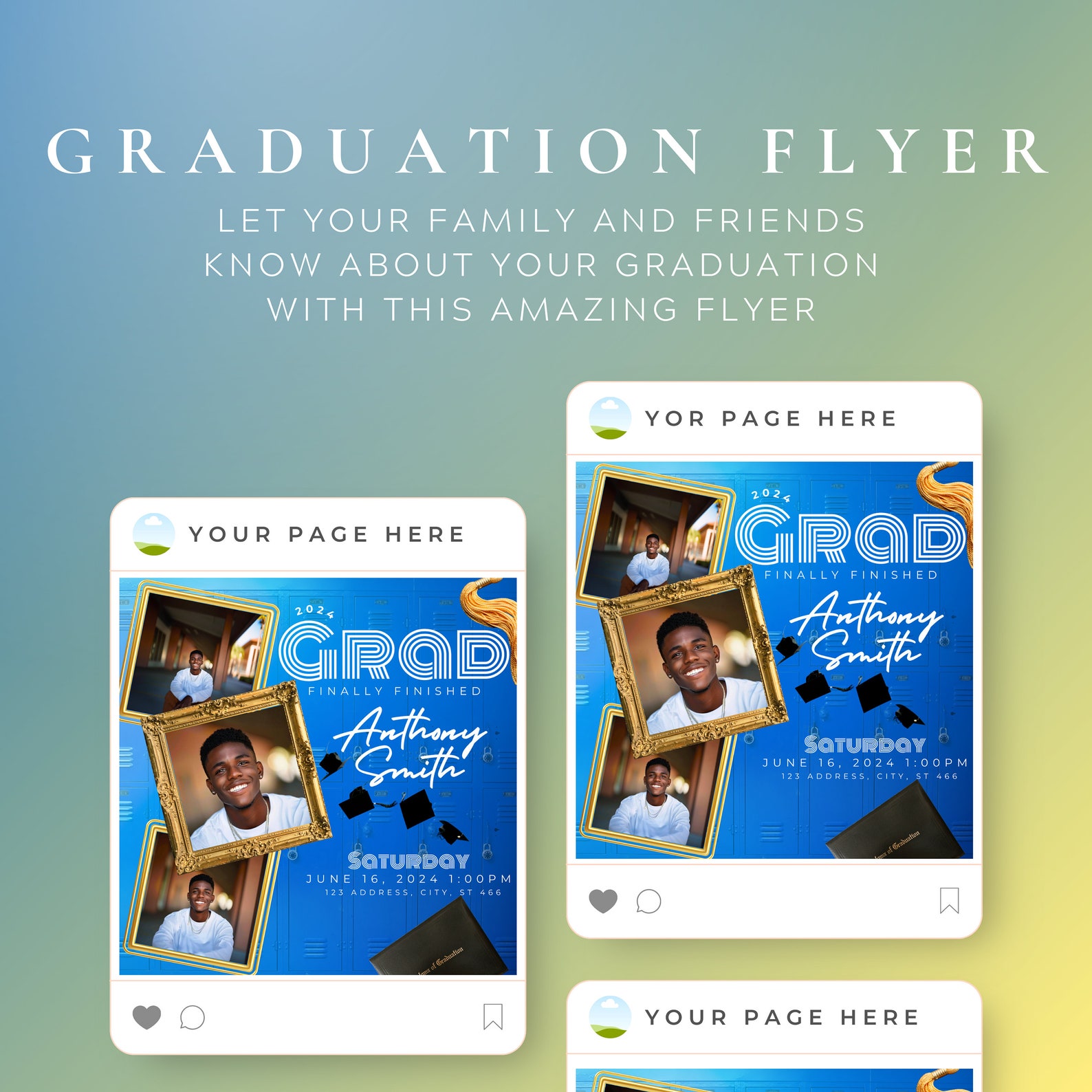 Graduation Invitation, DIY Graduation Flyer, Canva Template, Graduation ...