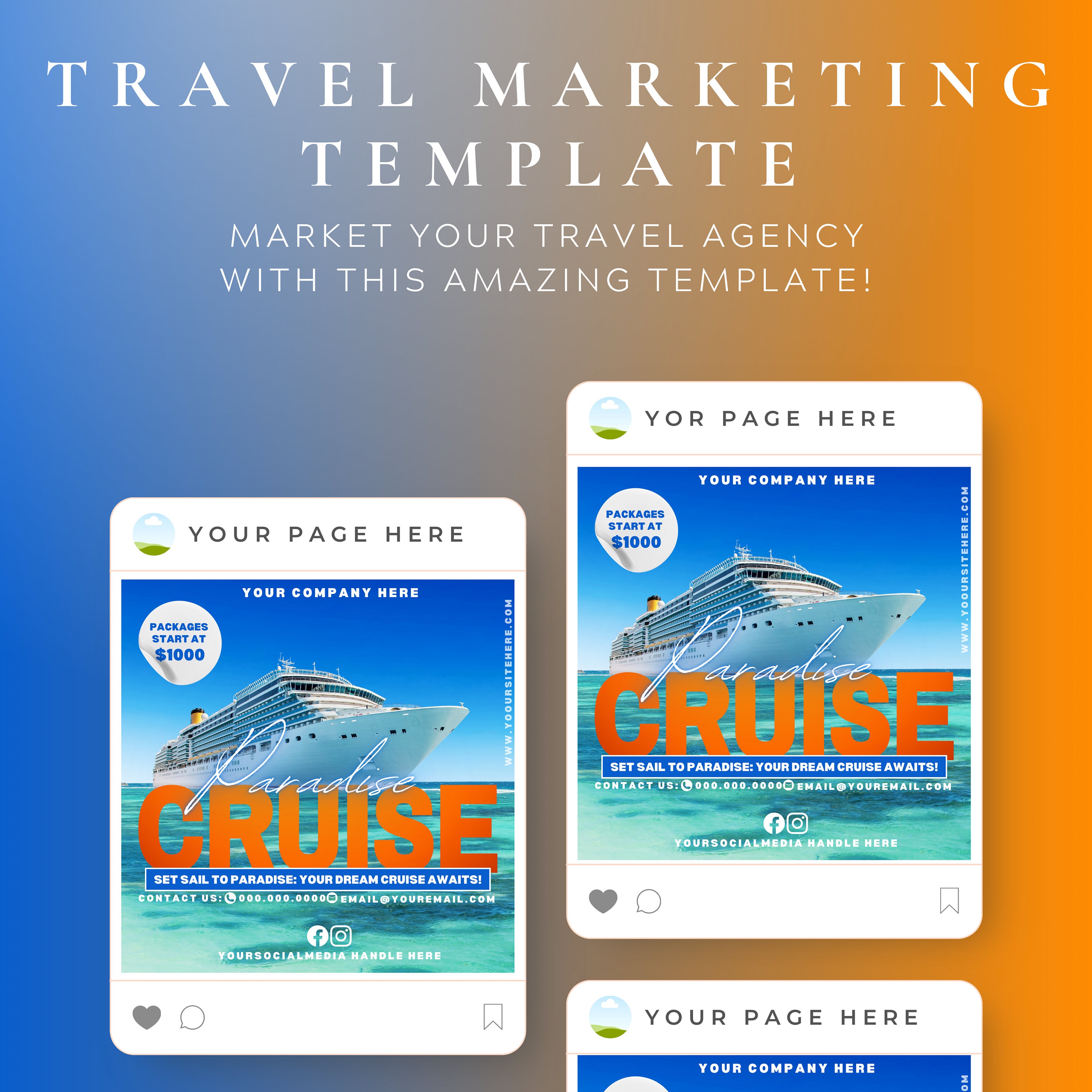 Travel Agent Template, Cruise Travel Agent Social Media Post Flyer ...