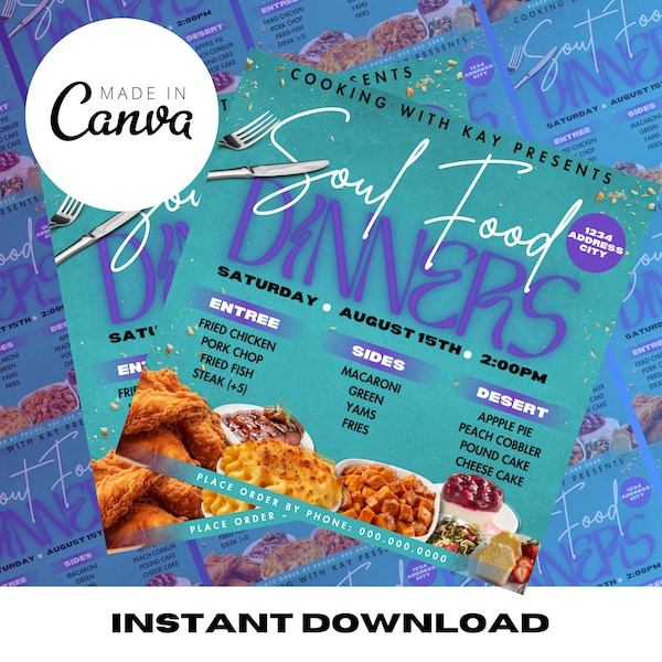 Printable Food Menu Flyer Template 2 Sided Food Menu Template Food Sale ...