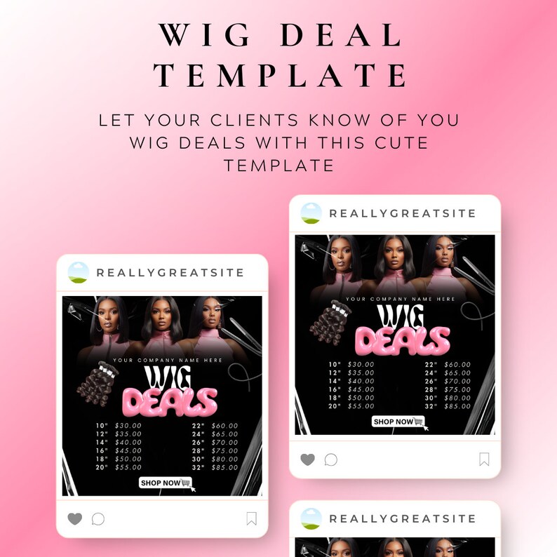 Wig Deal Template, Canva Template, DIY Template, Social Media Post ...
