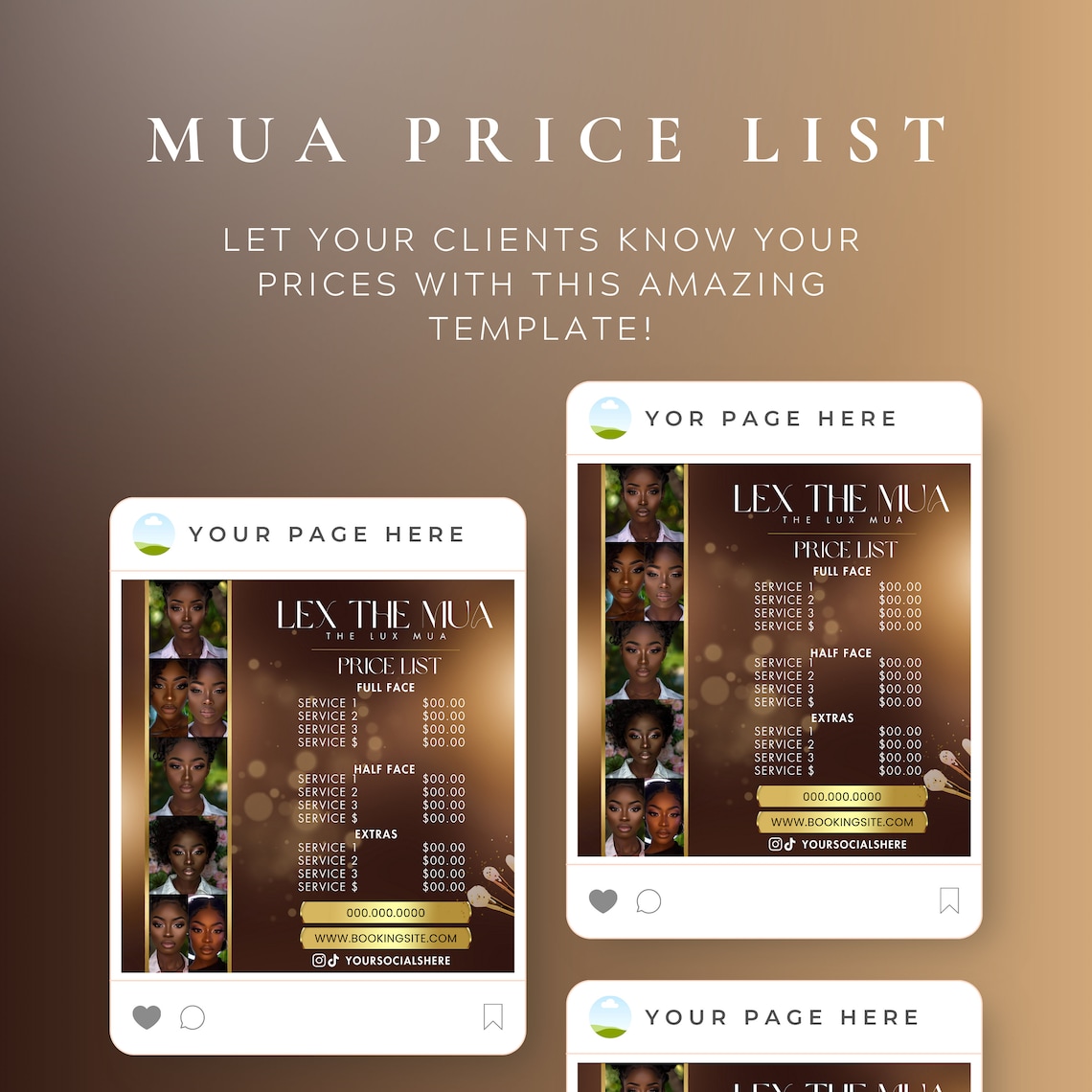 Makeup Price List Flyer, MUA Price List, MUA, Canva Template, DIY ...