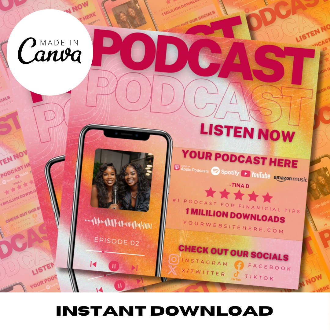 Podcast Social Media Post Template, Pink Podcast Flyer, DIY Template ...