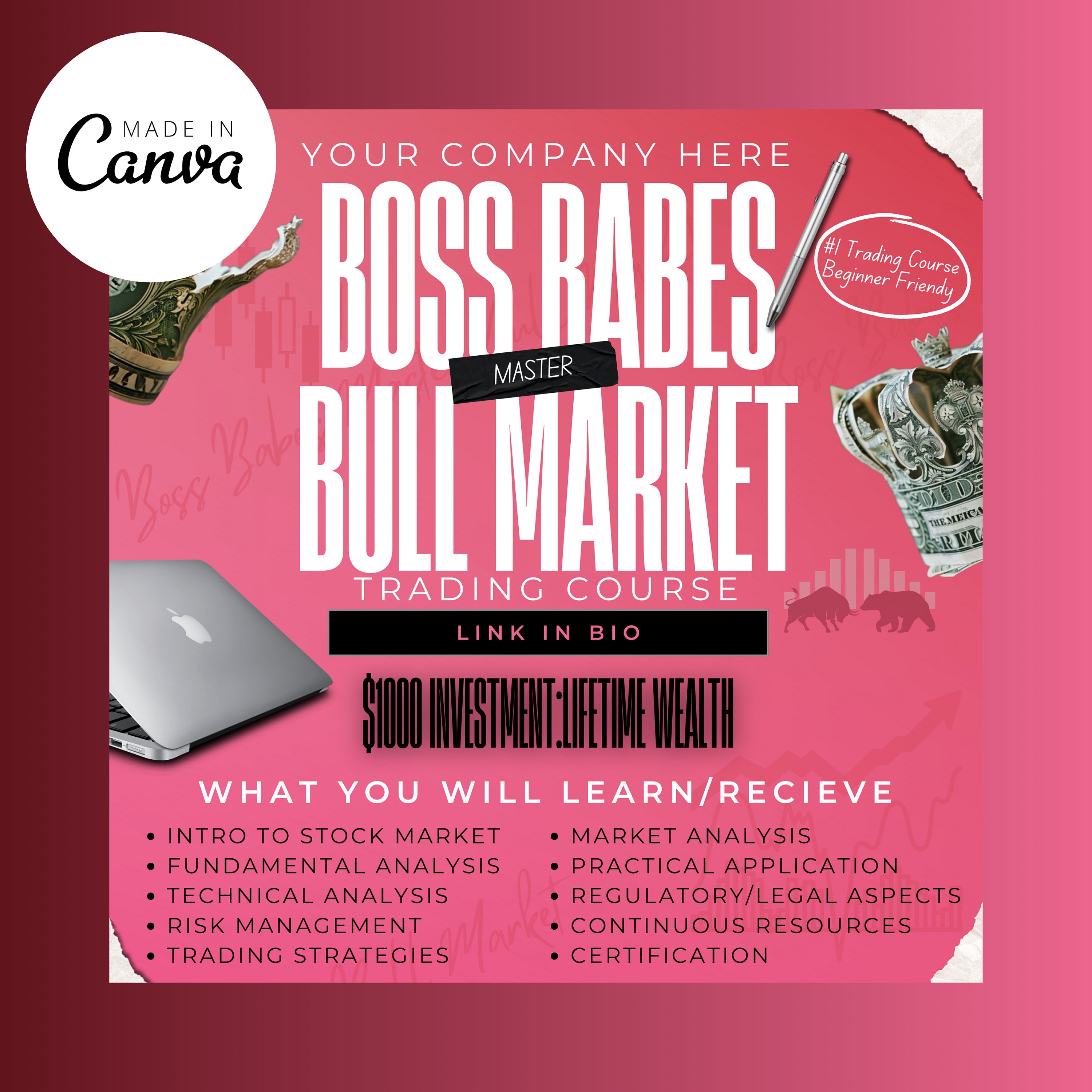 Stock Market Webinar Flyer, Social Media Post, Webinar Template, Canva ...