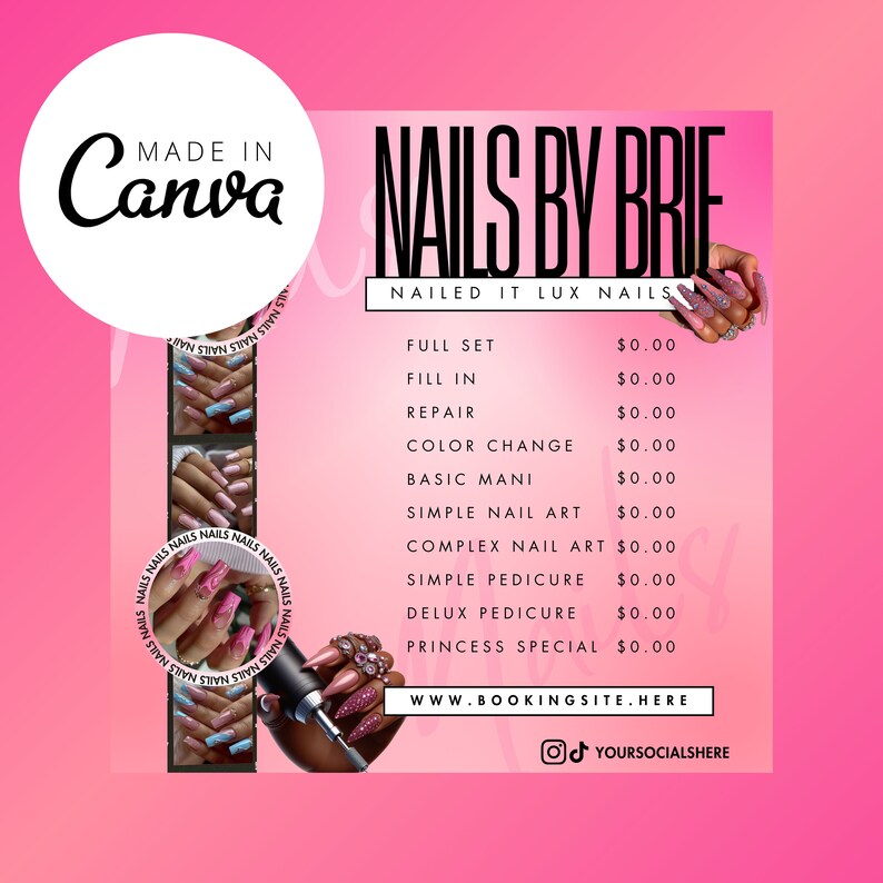 Nail Technician Price List, Nail Tech Price List, Nail Tech, Canva Template, DIY Template ...