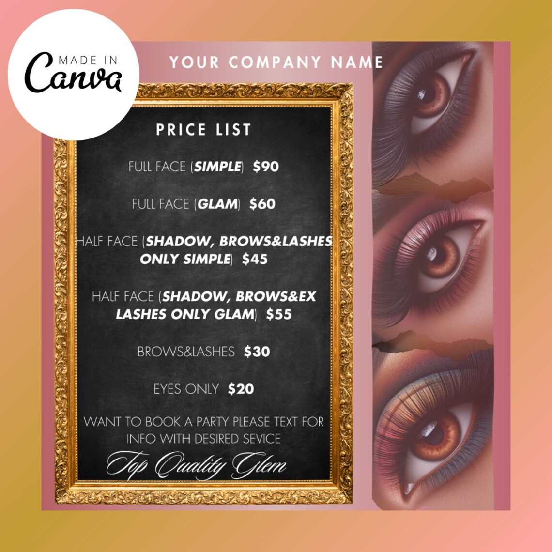 Makeup Price List Flyer, MUA Price List, MUA, Canva Template, DIY ...