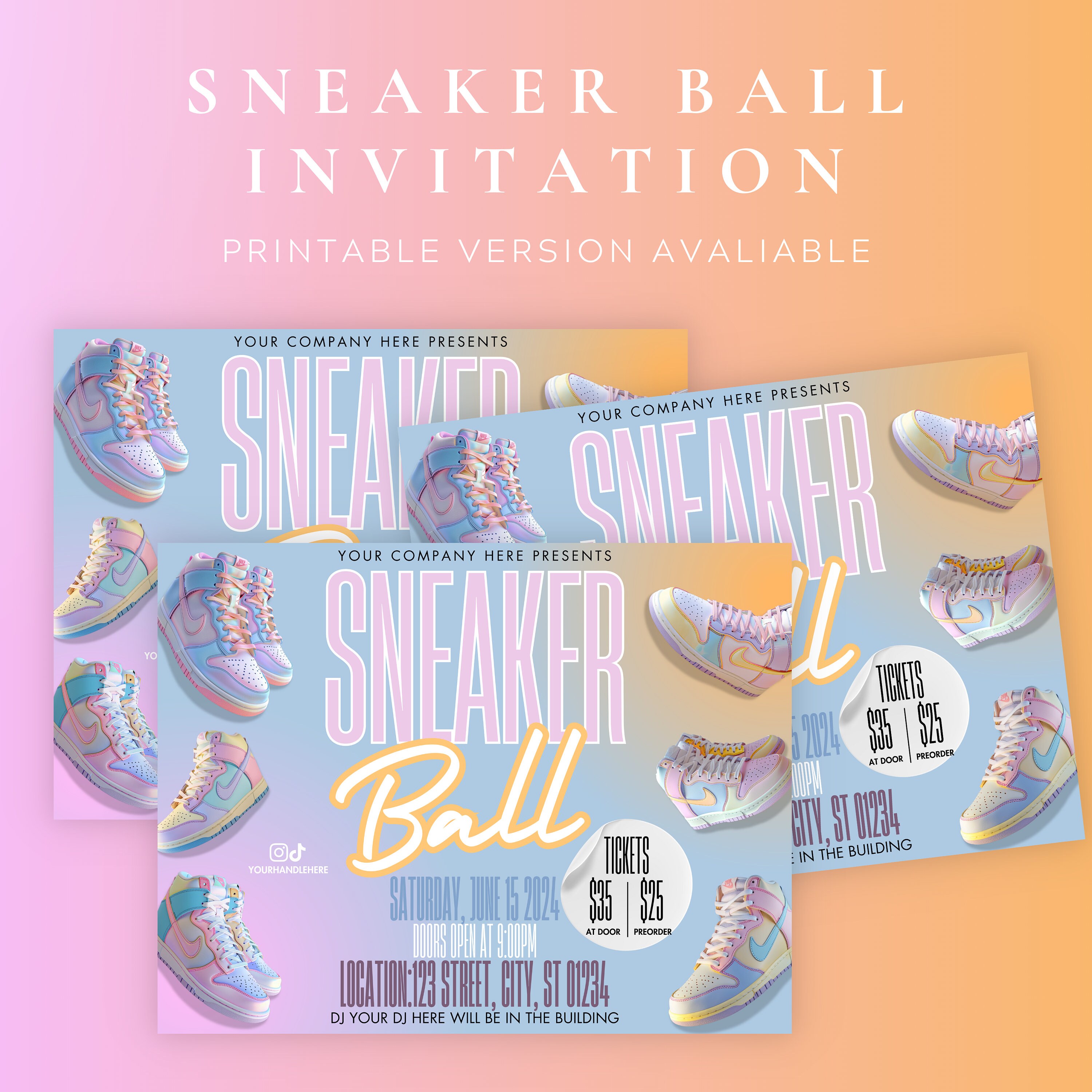 Sneaker Ball Invite Ticket, Sneaker Ball Template, Sneaker Ball Gala ...