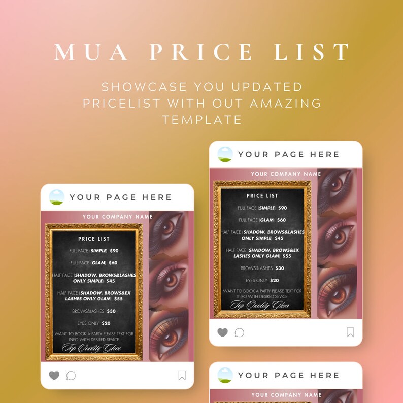 Makeup Price List Flyer, MUA Price List, MUA, Canva Template, DIY ...
