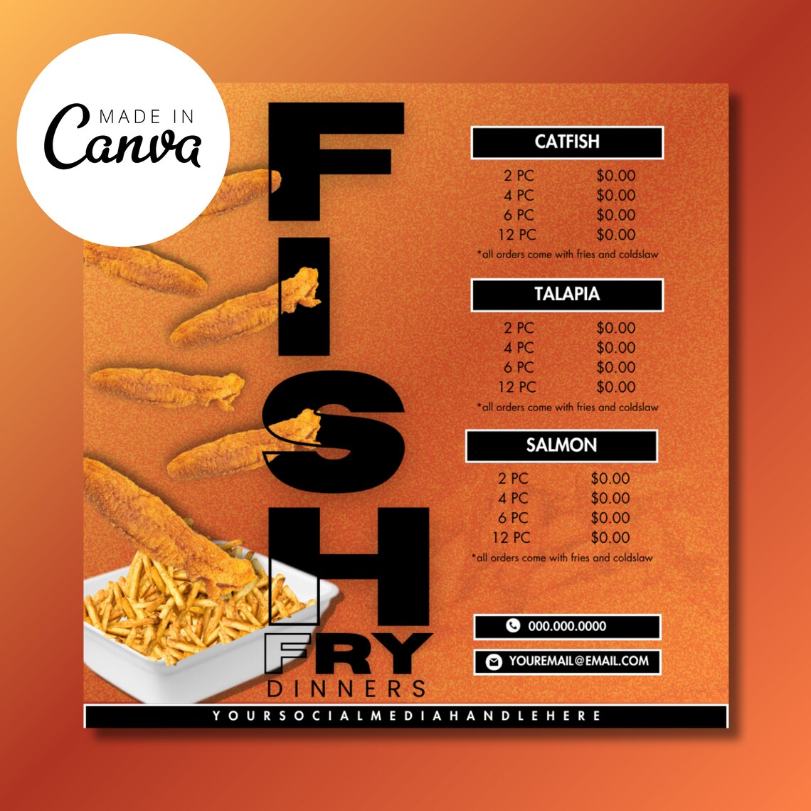 Fish Dry Dinner Flyer, Dinner Flyer, DIY Flyer, Canva Flyer, Instant ...