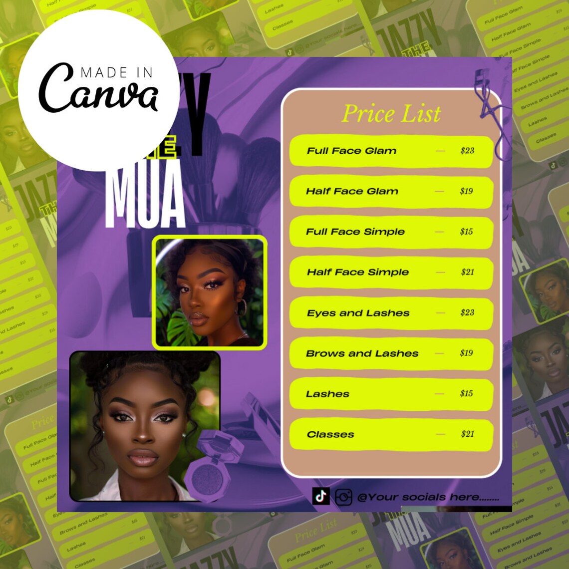 Makeup Price List Flyer, MUA Price List, MUA, Canva Template, DIY ...