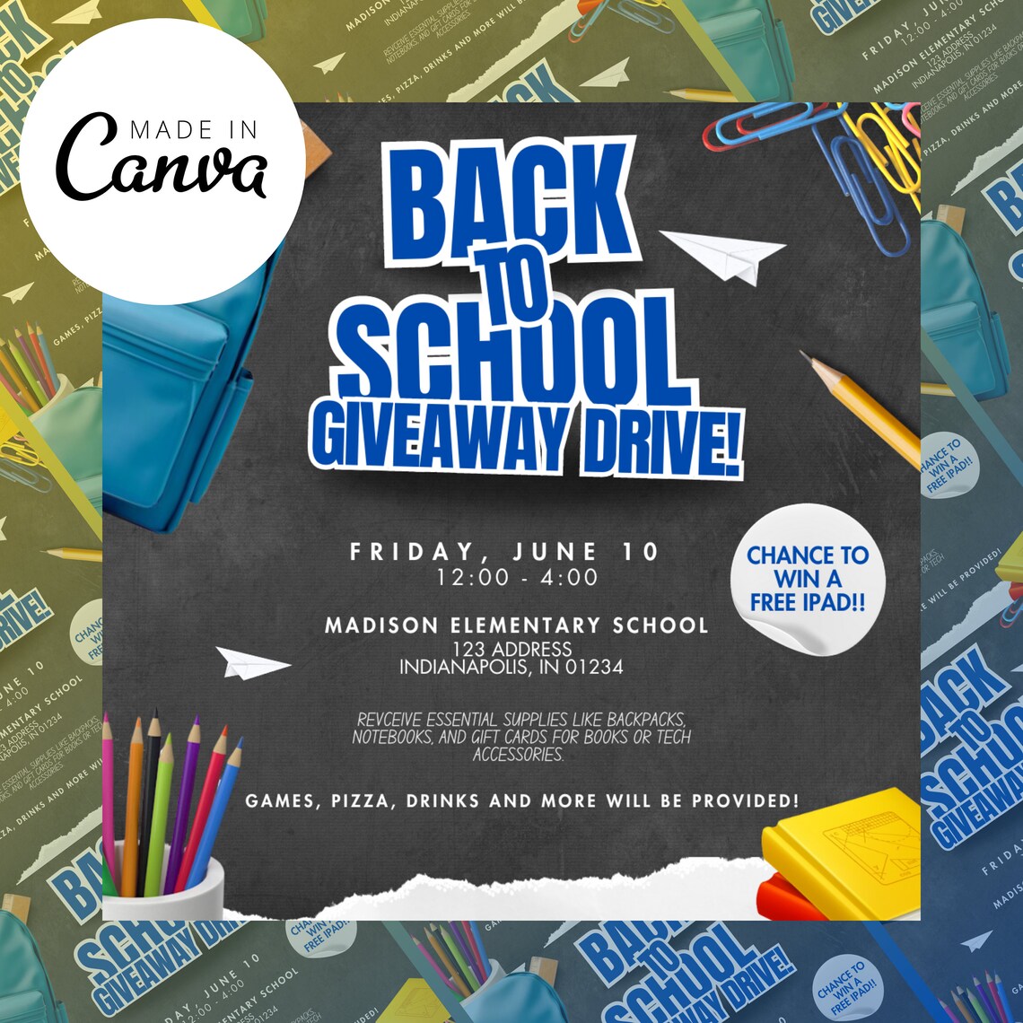 Back to School Giveaway Flyer, Back to School Giveaway Templated, DIY Canva Template, Instant ...