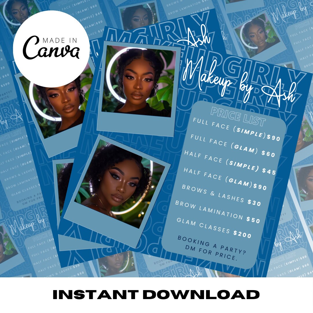 Makeup Price List Flyer, MUA Price List, MUA, Canva Template, DIY ...