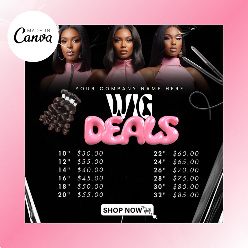 Wig Deal Template, Canva Template, DIY Template, Social Media Post ...