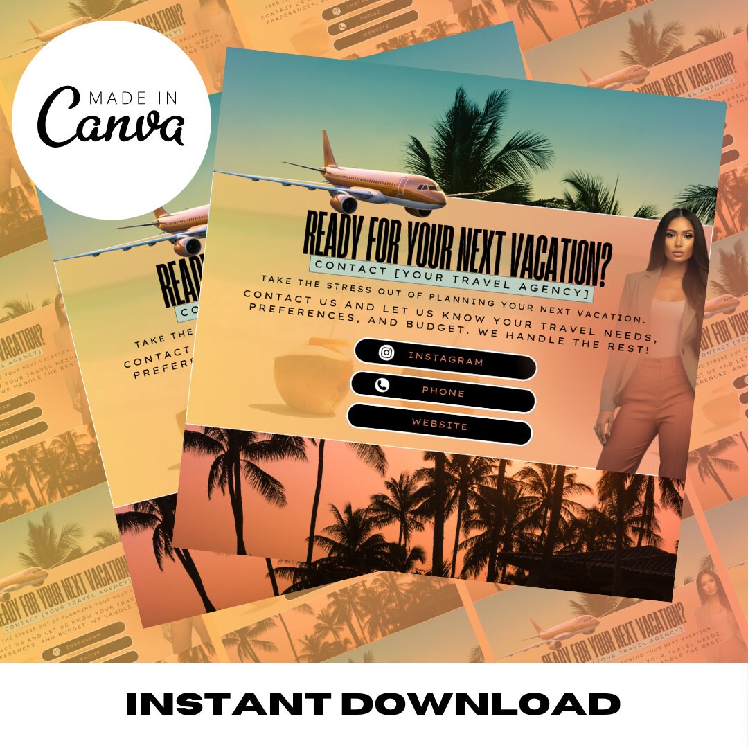 Travel Agent Marketing Template, Beach Travel Agent Social Media Post ...