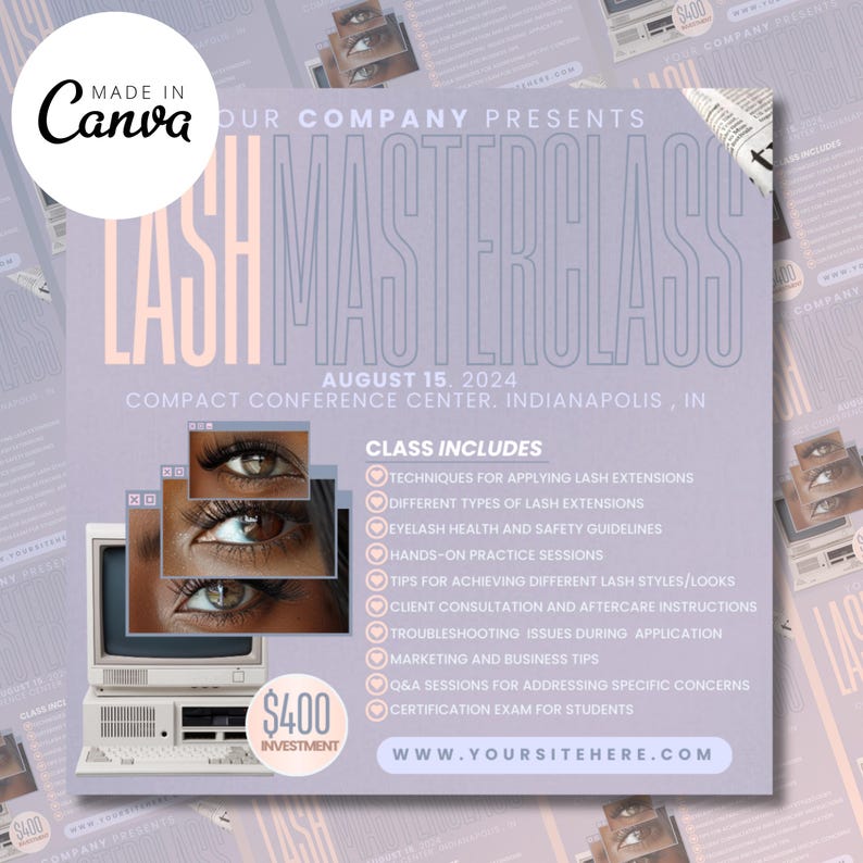 Lash Masterclass Flyer, Lash DIY Template, Lash Canva Template, MUA ...