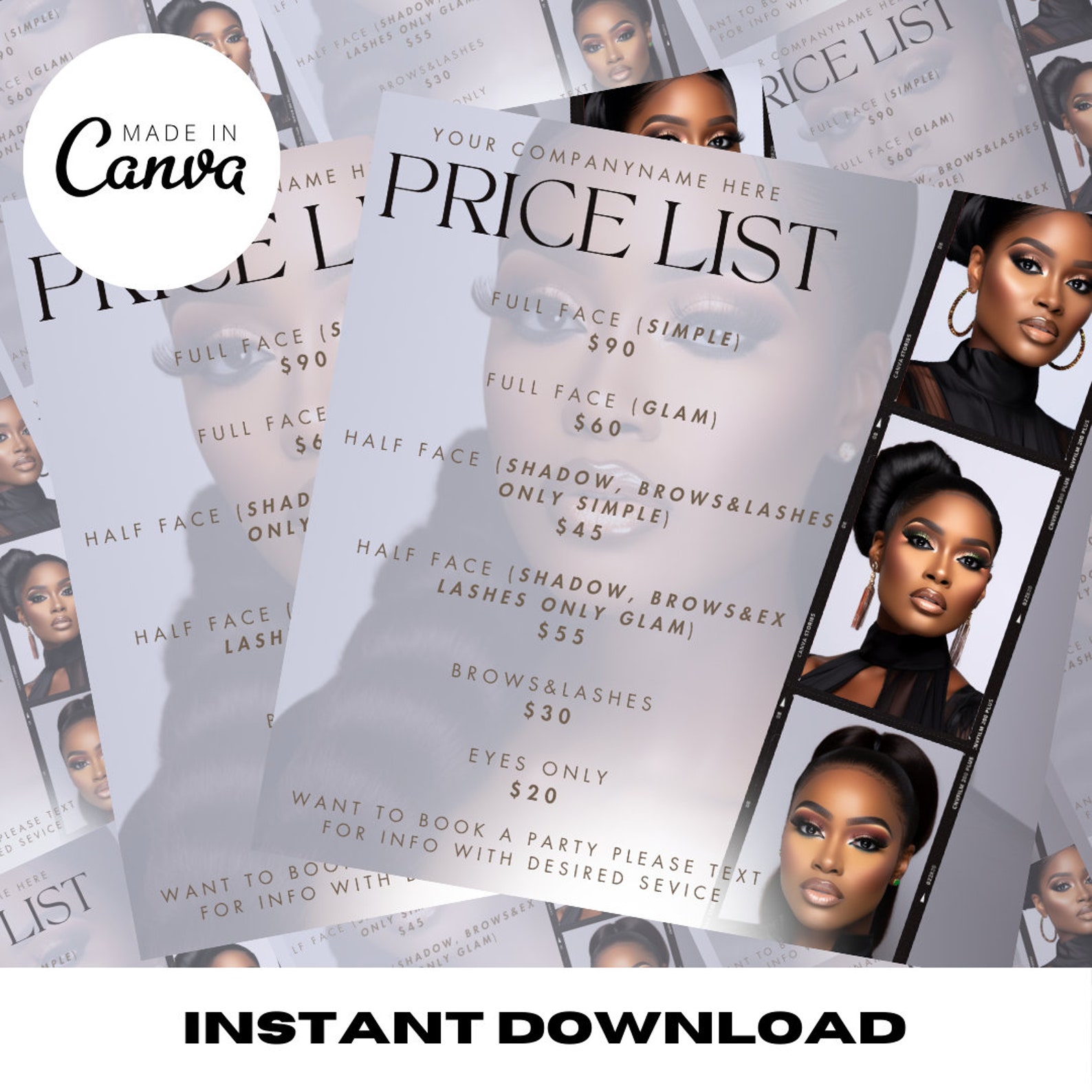 Makeup Price List, MUA Price List, MUA, Canva Template, DIY Template ...