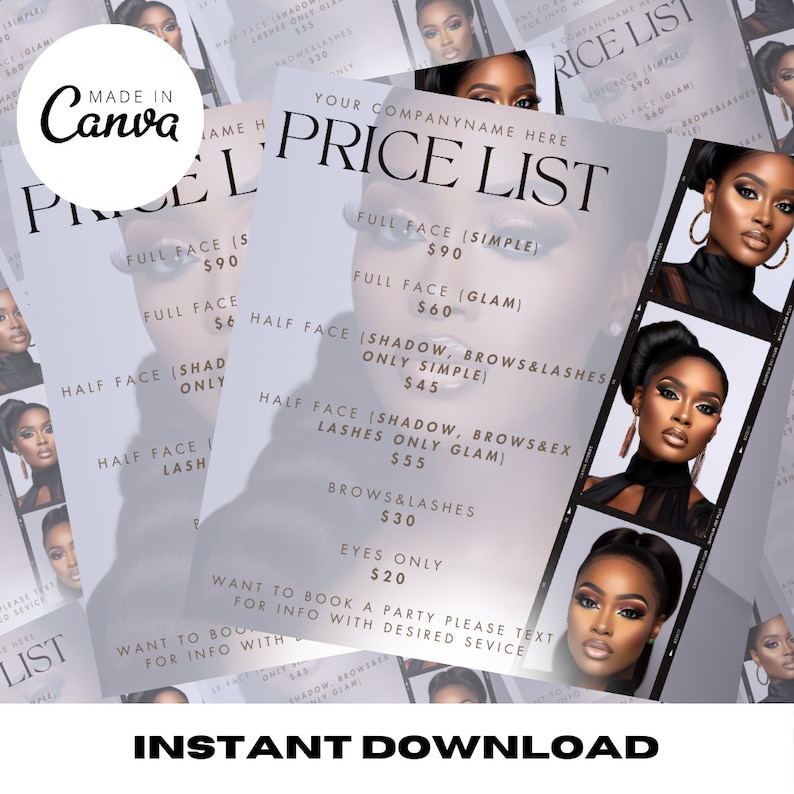 Makeup Price List, MUA Price List, MUA, Canva Template, DIY Template ...