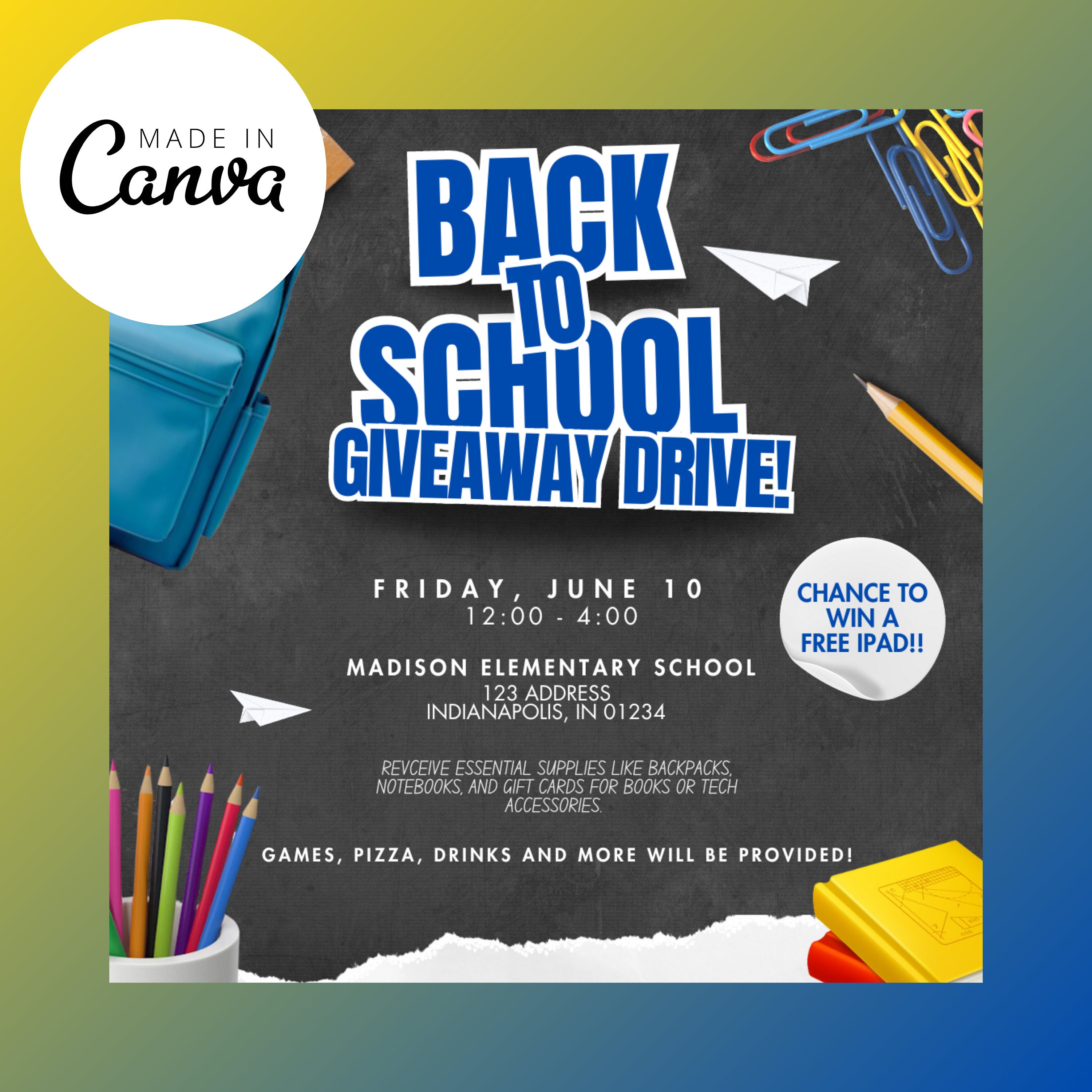 Back to School Giveaway Flyer, Back to School Giveaway Templated, DIY ...