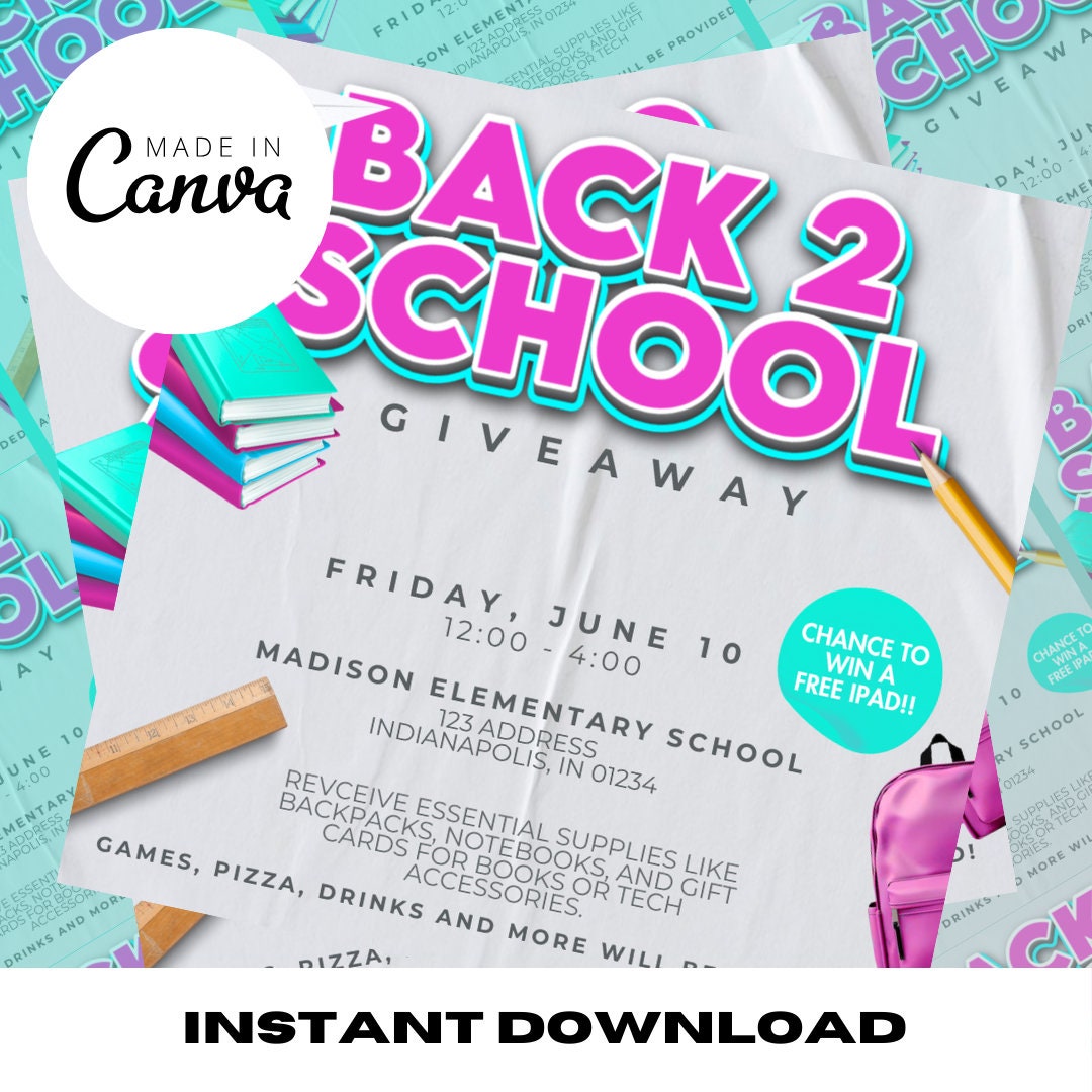 Back to School Giveaway Flyer, Back to School Giveaway Templated, DIY ...