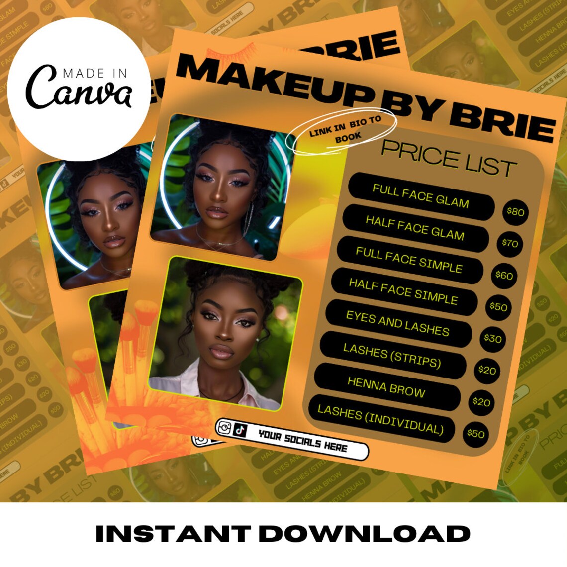 Makeup Price List Flyer, MUA Price List, MUA, Canva Template, DIY ...