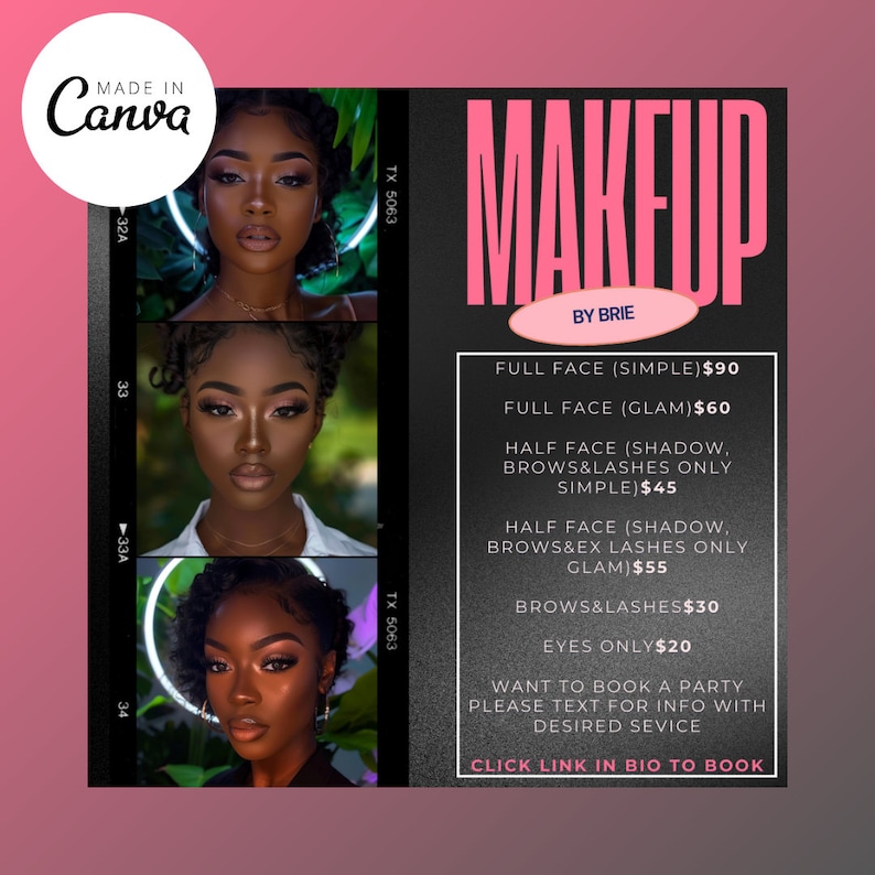 Makeup Price List Flyer, MUA Price List, MUA, Canva Template, DIY ...